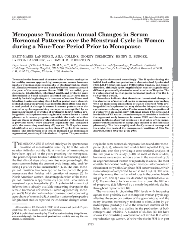 (PDF) Menopause Transition: Annual Changes in Serum Hormonal Patterns ...