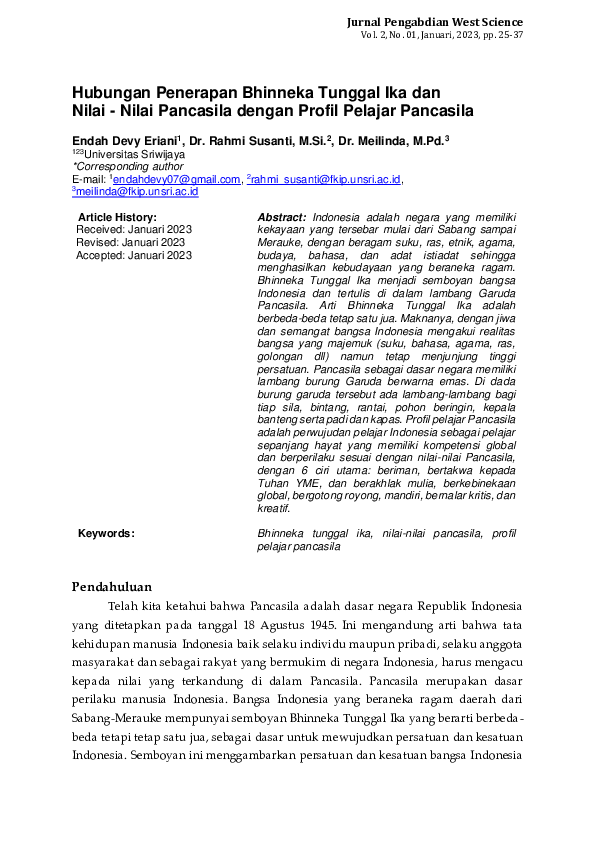 (PDF) Hubungan Penerapan Bhinneka Tunggal Ika dan Nilai - Nilai Pancasila dengan Profil Pelajar ...