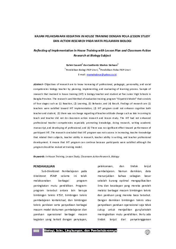 (PDF) Kajian Pelaksanaan Kegiatan in House Training Dengan Pola Lesson ...