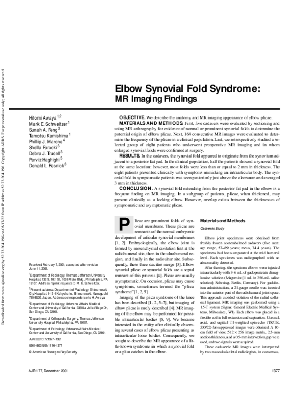 (PDF) Elbow Synovial Fold Syndrome | Mario Rodriguez Sammartino ...