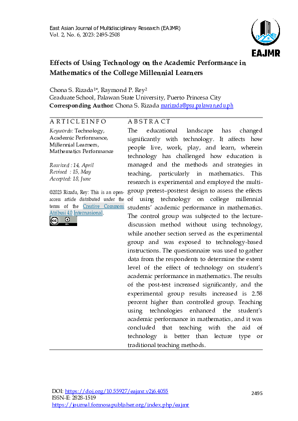 (PDF) Effects of Using Technology on the Academic Performance in ...