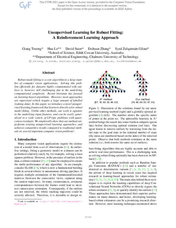 (PDF) Unsupervised Learning for Robust Fitting: A Reinforcement Learning Approach