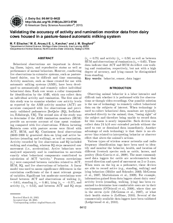 (PDF) Validating the accuracy of activity and rumination monitor data from dairy cows housed in ...
