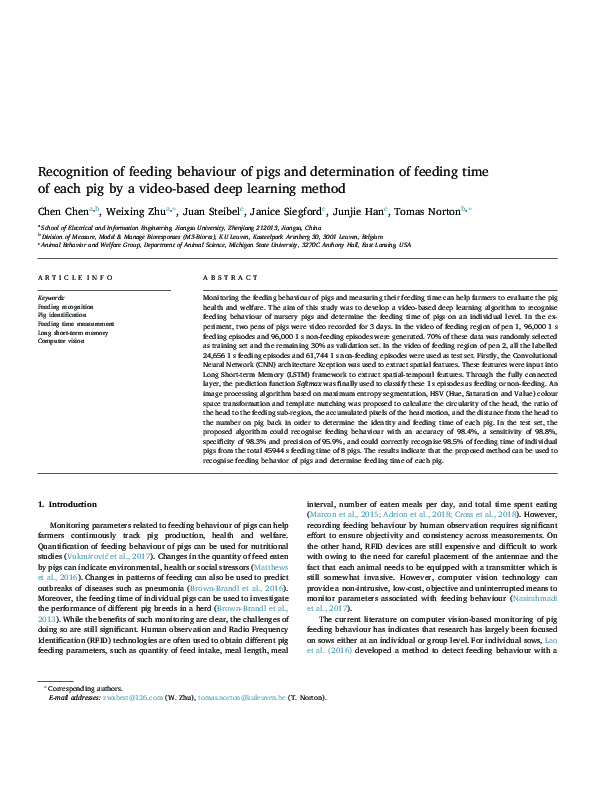 (PDF) Recognition of feeding behaviour of pigs and determination of feeding time of each pig by ...