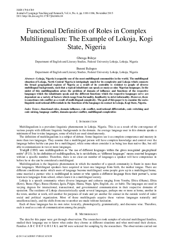 (PDF) Functional Definition of Roles in Complex Multilingualism: The ...