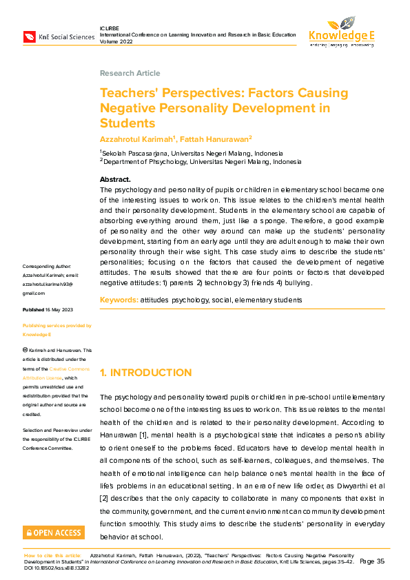 (PDF) Teachers' Perspectives: Factors Causing Negative Personality ...