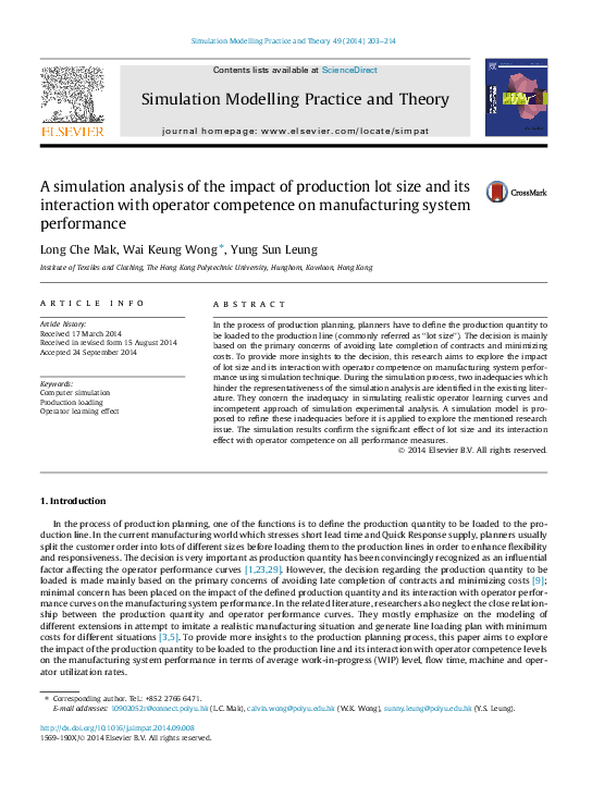 (PDF) A simulation analysis of the impact of production lot size and its interaction with ...