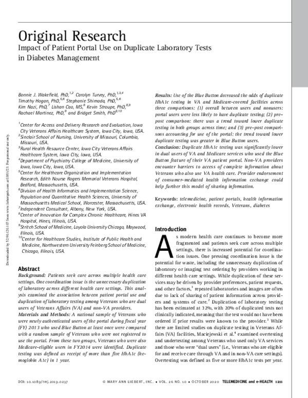 (PDF) Impact of Patient Portal Use on Duplicate Laboratory Tests in ...