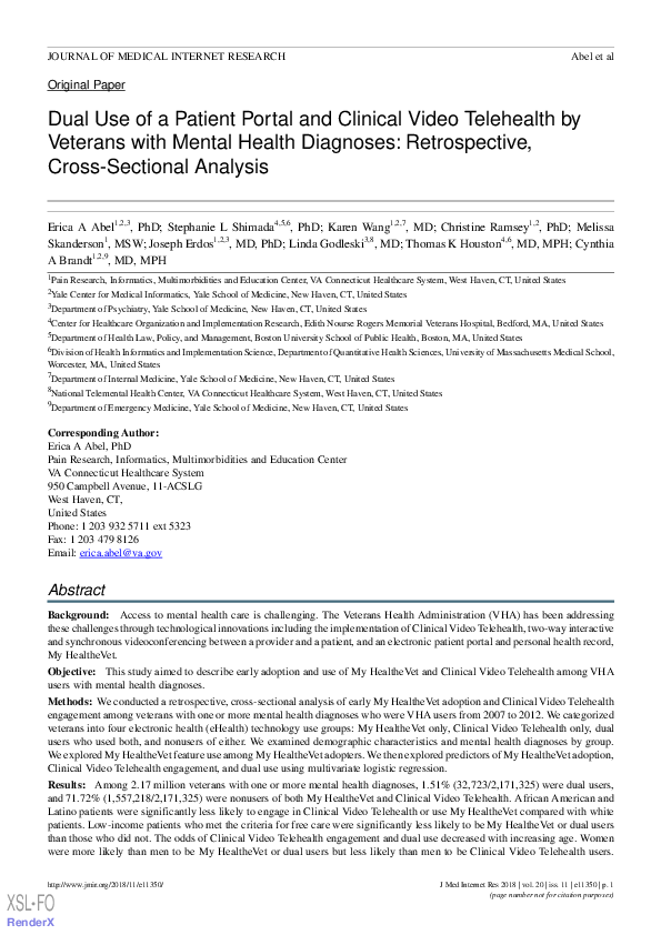 (PDF) Dual Use of a Patient Portal and Clinical Video Telehealth by ...
