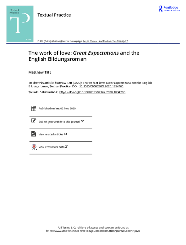 (PDF) The work of love: Great Expectations and the English Bildungsroman