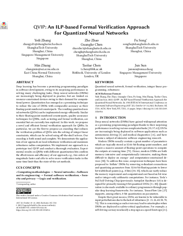 (PDF) QVIP: An ILP-based Formal Verification Approach for Quantized Neural Networks