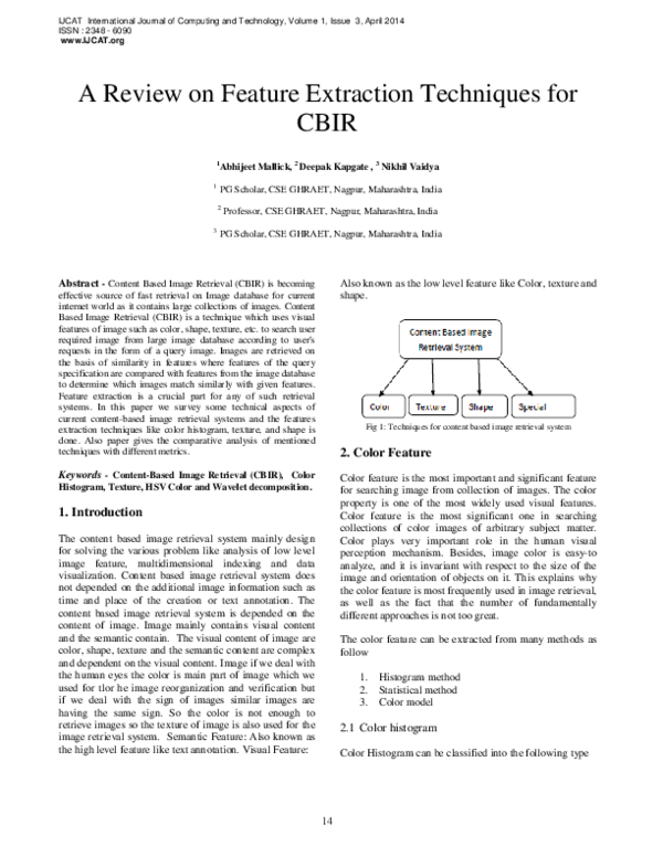 Pdf A Review On Feature Extraction Techniques For Cbir Abhijeet Mallick