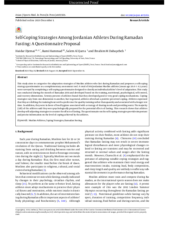 Self-Coping Strategies Among Jordanian Athletes During Ramadan Fasting ...
