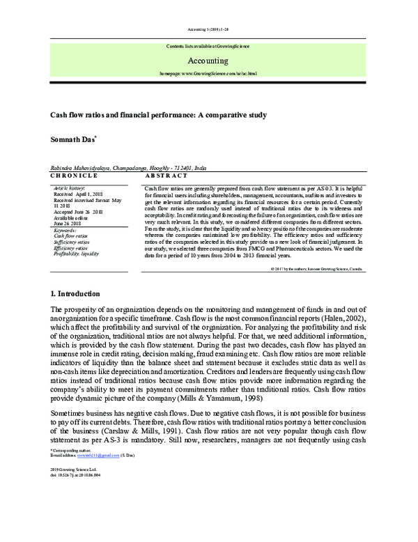 (PDF) Cash flow ratios and financial performance: A comparative study