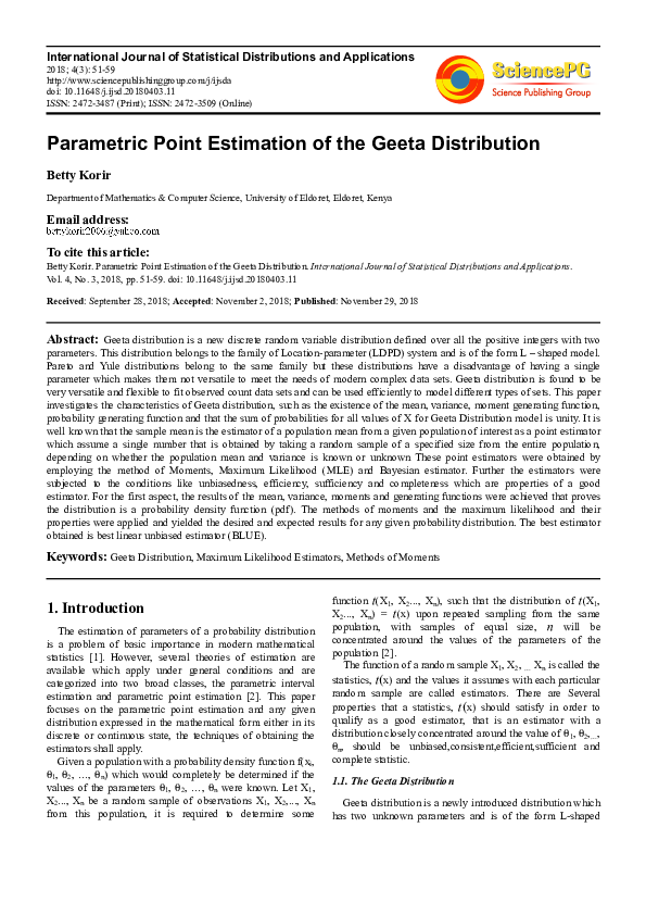 (PDF) Parametric Point Estimation of the Geeta Distribution