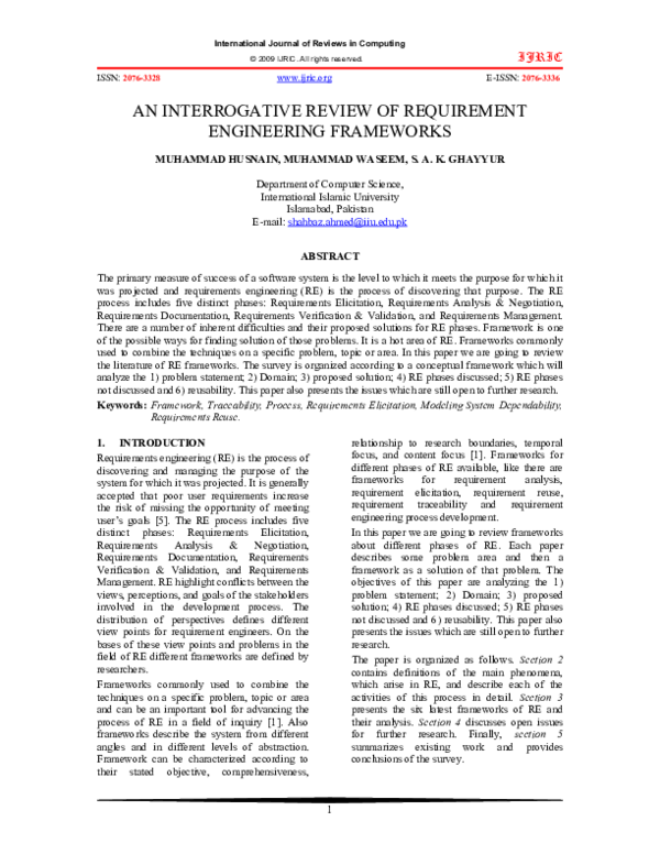 (PDF) An Interrogative Review of Requirement Engineering Frameworks