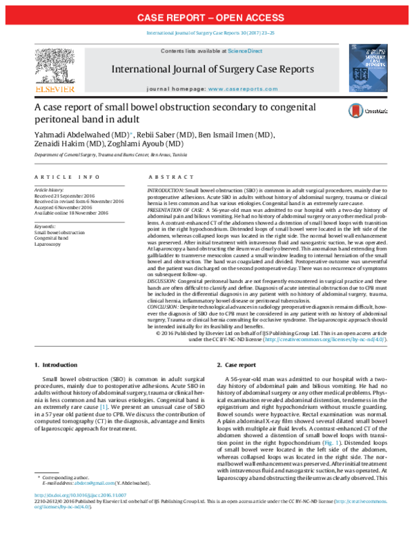 (PDF) A case report of small bowel obstruction secondary to congenital ...