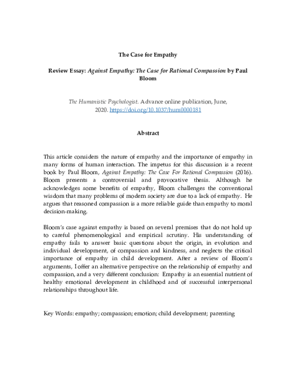 (DOC) The Case for Empathy Review Essay: Against Empathy: The Case for Rational Compassion by ...