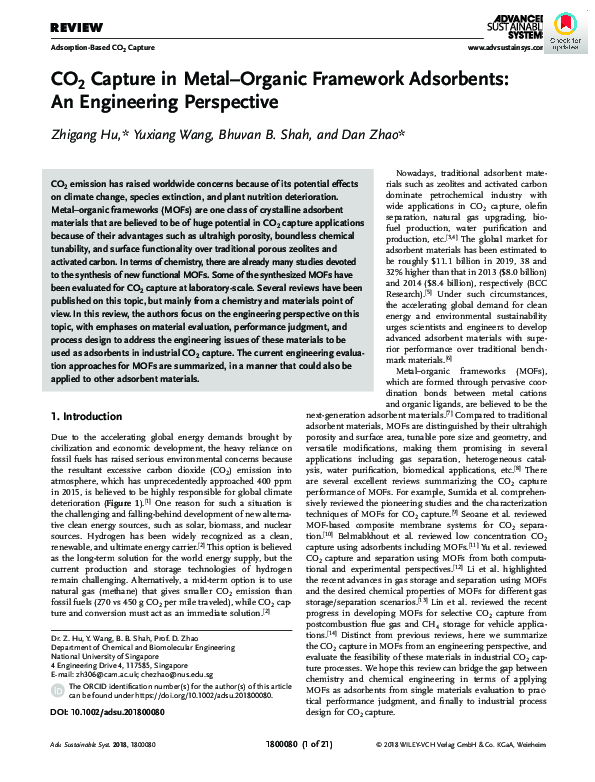 (PDF) CO2 Capture in Metal-Organic Framework Adsorbents: An Engineering Perspective