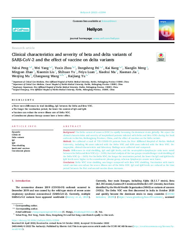 (PDF) Clinical characteristics and severity of beta and delta variants ...
