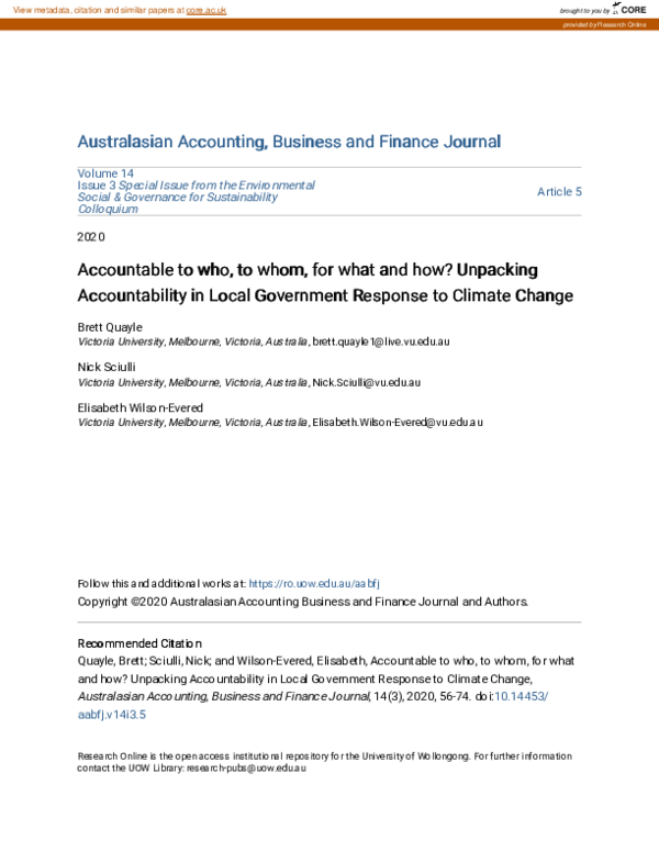 (PDF) Accountable to who, to whom, for what and how? Unpacking ...