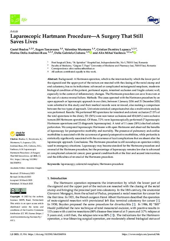 (PDF) Laparoscopic Hartmann Procedure—A Surgery That Still Saves Lives