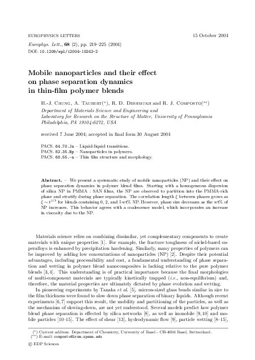 (PDF) Mobile nanoparticles and their effect on phase separation dynamics in thin-film polymer ...