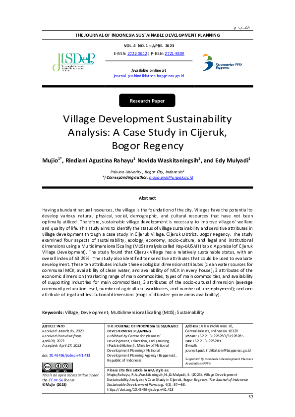 (PDF) Village Development Sustainability Analysis: A Case Study in Cijeruk, Bogor Regency