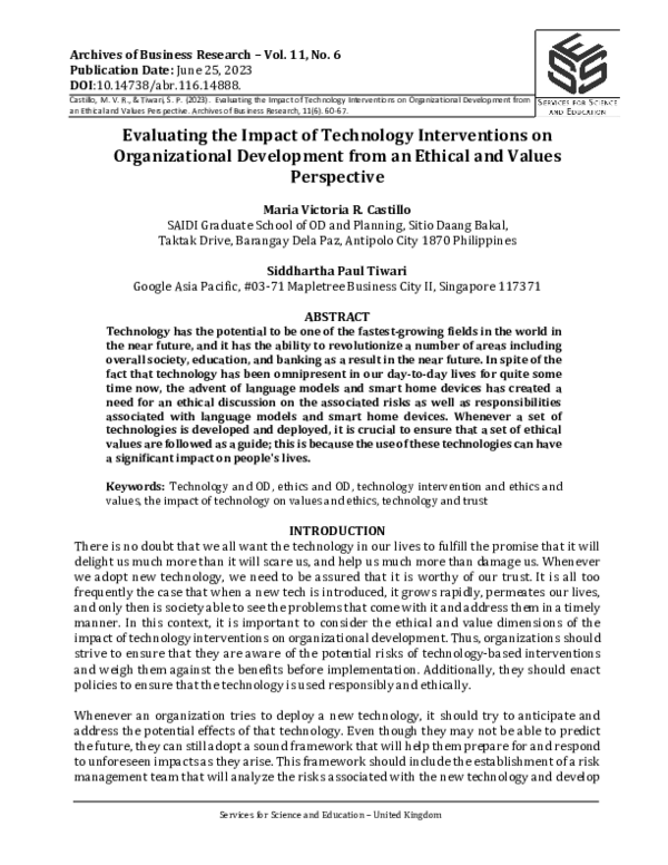 (PDF) Evaluating the Impact of Technology Interventions on ...