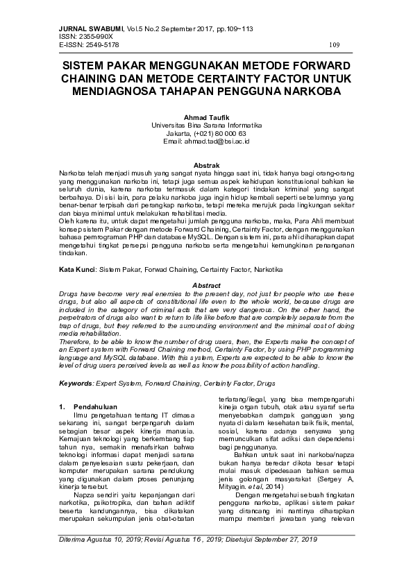 (PDF) Sistem Pakar Menggunakan Metode Forward Chaining Dan Metode Certainty Factor Untuk ...