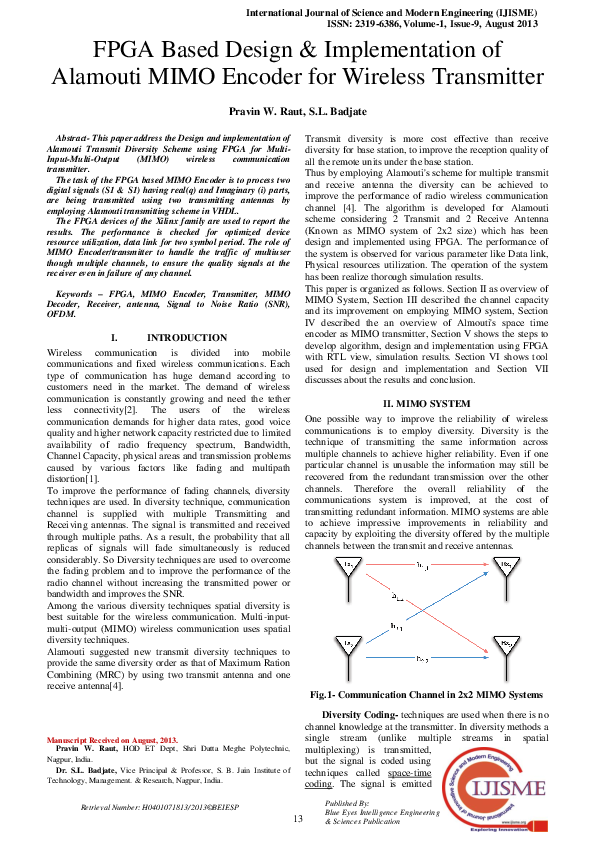(PDF) FPGA Based Design & Implementation of Alamouti MIMO Encoder for ...