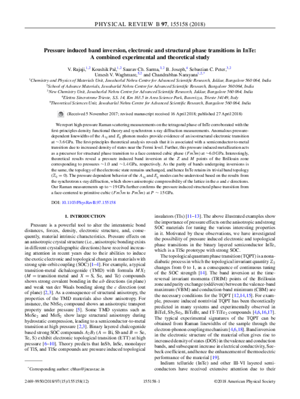 (PDF) Pressure induced band inversion, electronic and structural phase transitions in InTe: A ...