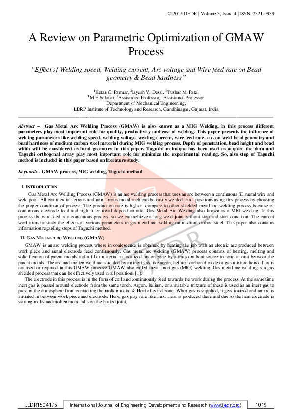(PDF) A Review on Parametric Optimization of GMAW Process