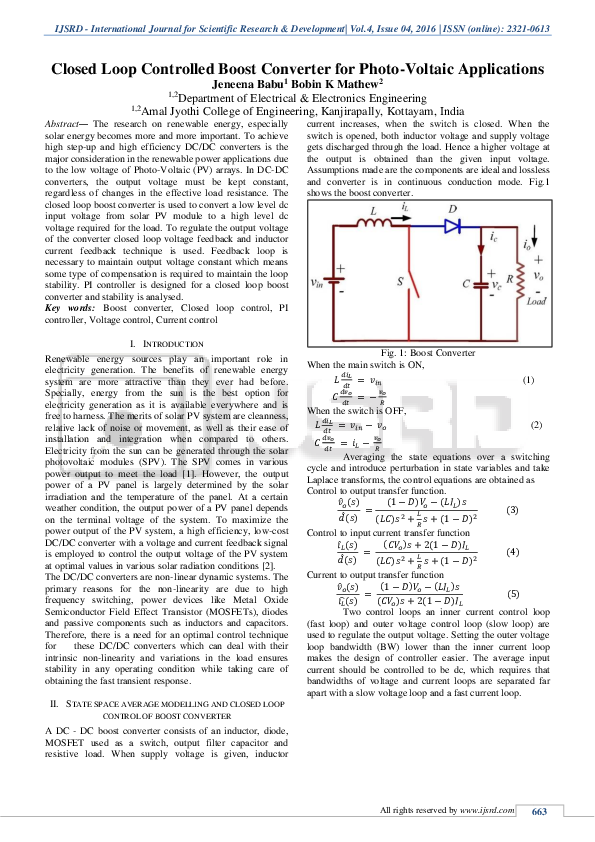 (PDF) Closed Loop Controlled Boost Converter for PhotoVoltaic Applications