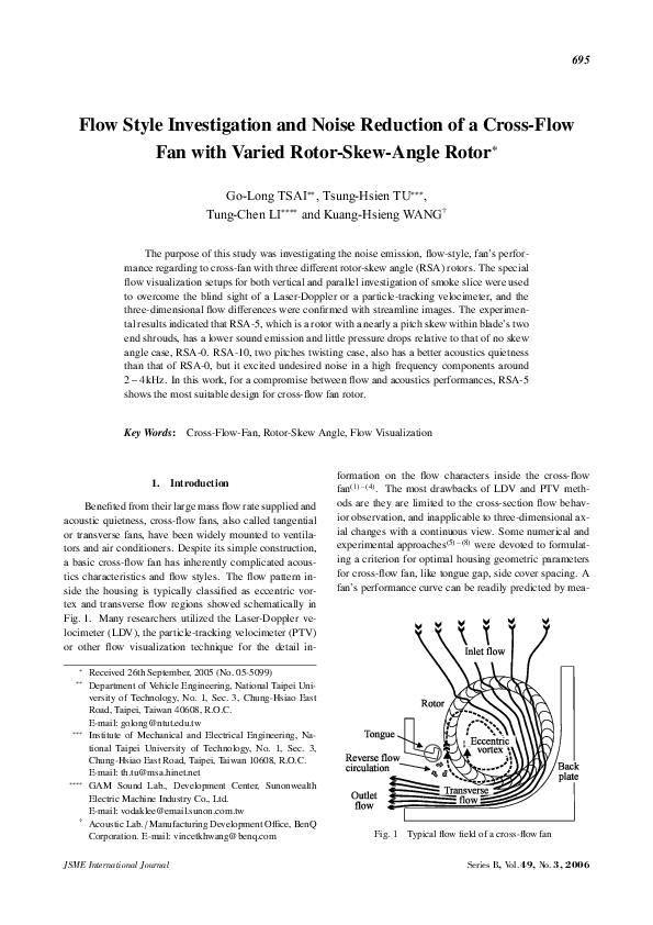 (PDF) Flow Style Investigation and Noise Reduction of a Cross-Flow Fan ...