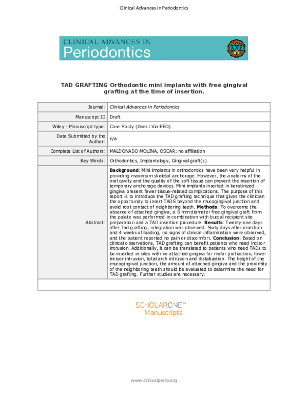 (PDF) TAD GRAFTING Orthodontic mini implants with free gingival ...
