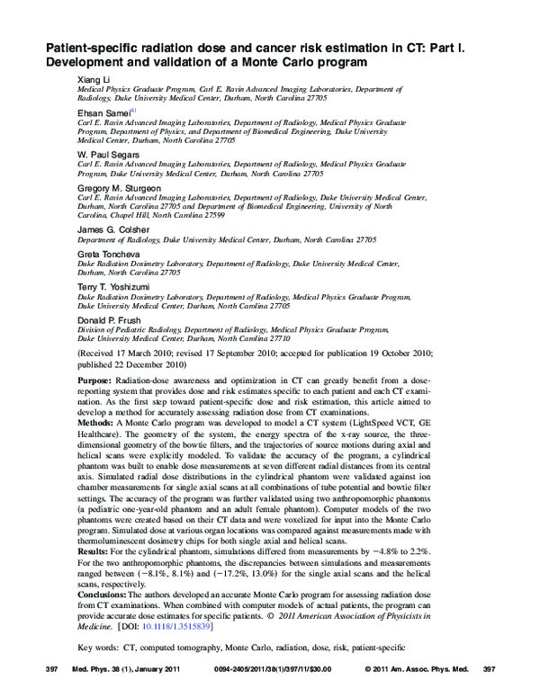 (PDF) Patient-specific radiation dose and cancer risk estimation in CT: Part I. Development and ...