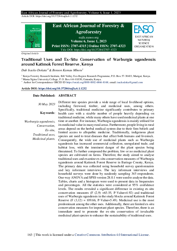 (PDF) Traditional Uses and Ex-Situ Conservation of Warburgia ugandensis ...