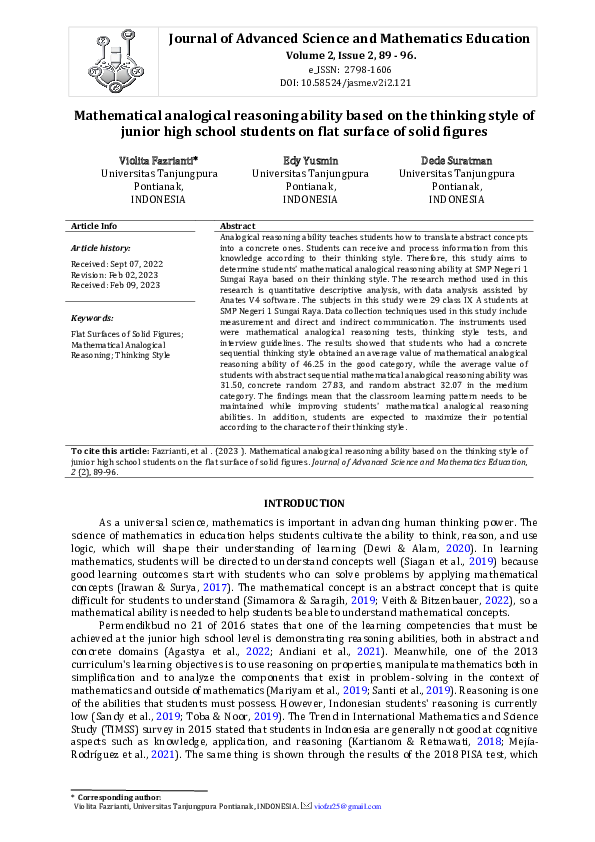 (PDF) Mathematical analogical reasoning ability based on the thinking ...