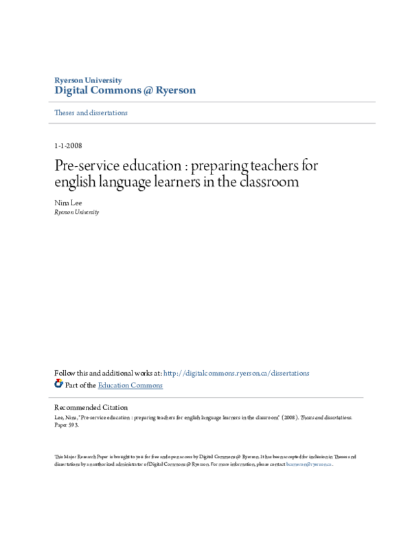 (PDF) Pre-service education : preparing teachers for English language ...