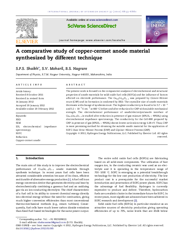(PDF) A comparative study of copper-cermet anode material synthesized ...