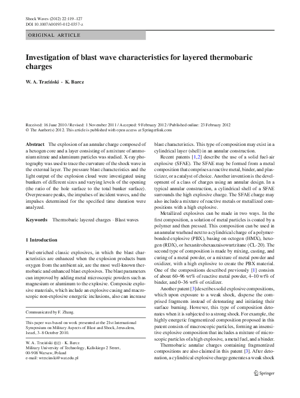 (PDF) Investigation of blast wave characteristics for layered ...