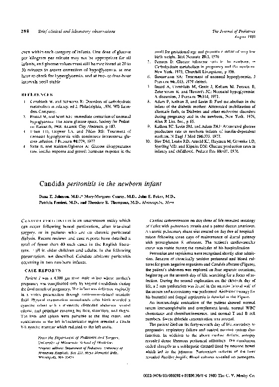 (PDF) Candida peritonitis in the newborn infant | John Foker - Academia.edu