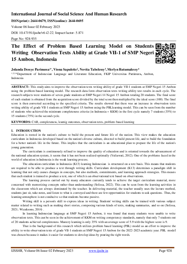(PDF) The Effect of Problem Based Learning Model on Students Writing ...