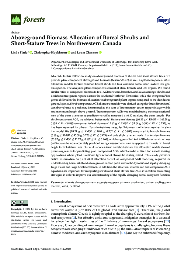 (PDF) Aboveground Biomass Allocation of Boreal Shrubs and Short-Stature ...