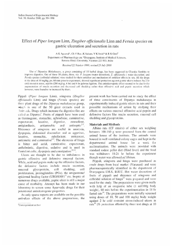 (PDF) Effect of Piper longum Linn, Zingiber officianalis Linn and ...