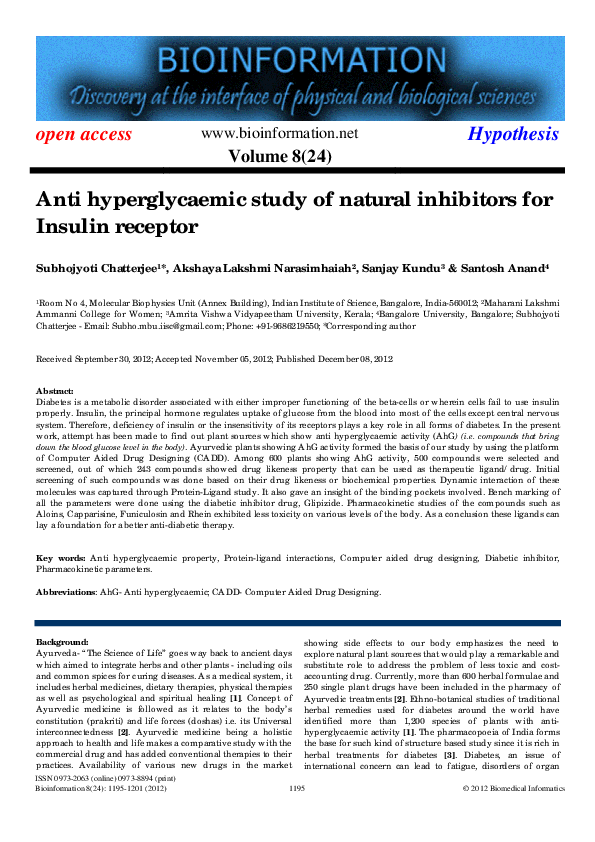 (PDF) Anti hyperglycaemic study of natural inhibitors for Insulin receptor