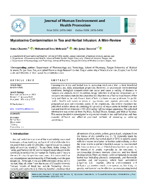 (PDF) Mycotoxins Contamination in Tea and Herbal Infusion: A Mini-Review