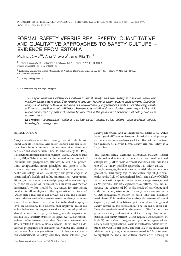 (PDF) Formal Safety versus Real Safety: Quantitative and Qualitative ...