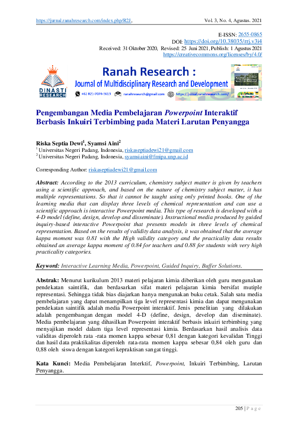 (PDF) Pengembangan Media Pembelajaran Powerpoint Interaktif Berbasis Inkuiri Terbimbing pada ...